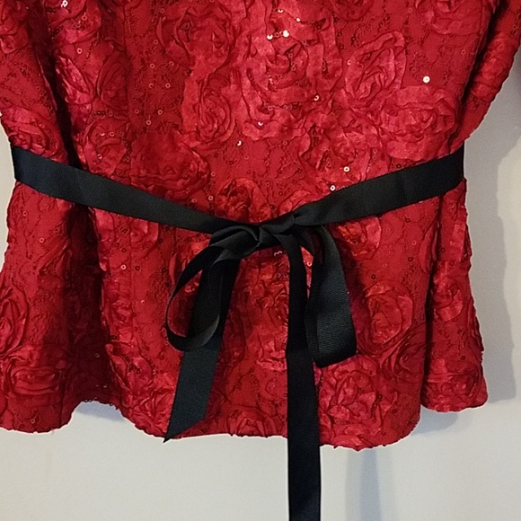 Alex Evenings | Jackets & Coats | Red Evening Top With Black Ribbon Tie ...